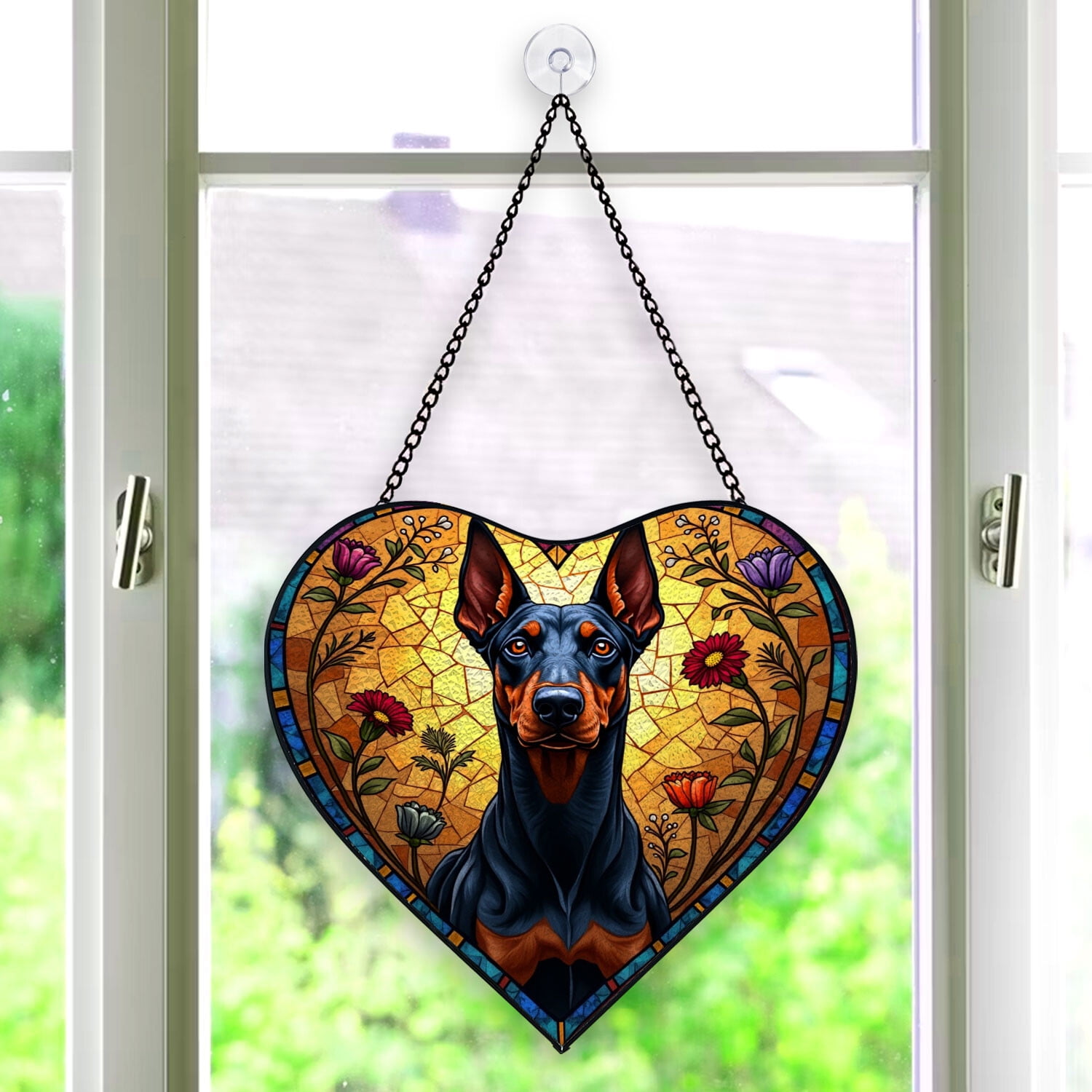 Doberman Window Hanging Stained Glass Christmas , Doberman Dog ...