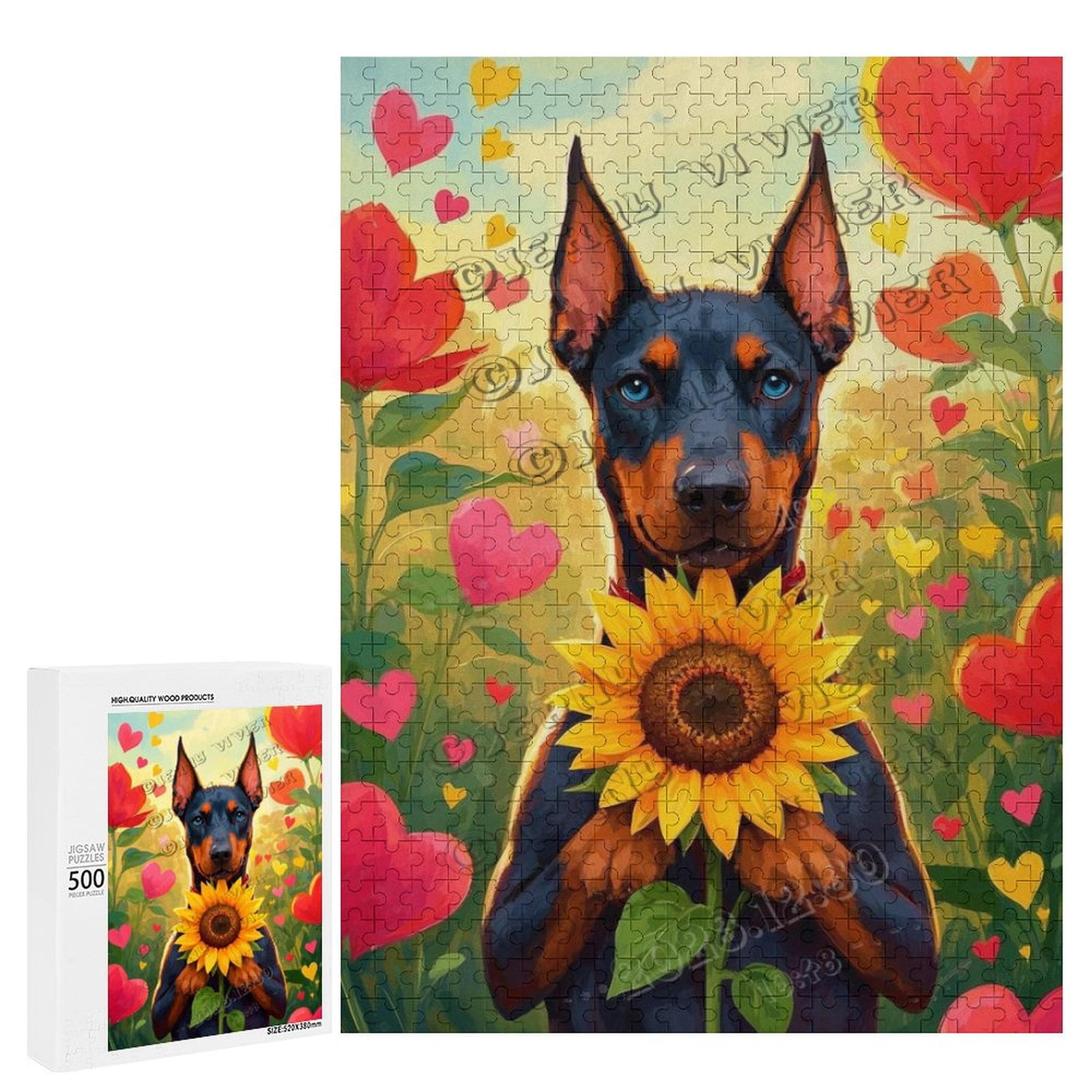 Doberman and Sunflower 500 Piece Puzzle – Beautiful Wooden Jigsaw for ...