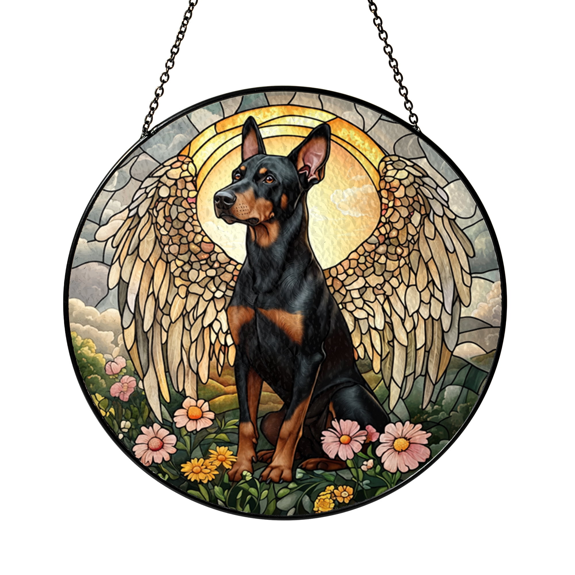 Dobermann Stained Glass Suncatcher Window Hanging, Angel Dog Silhouette ...