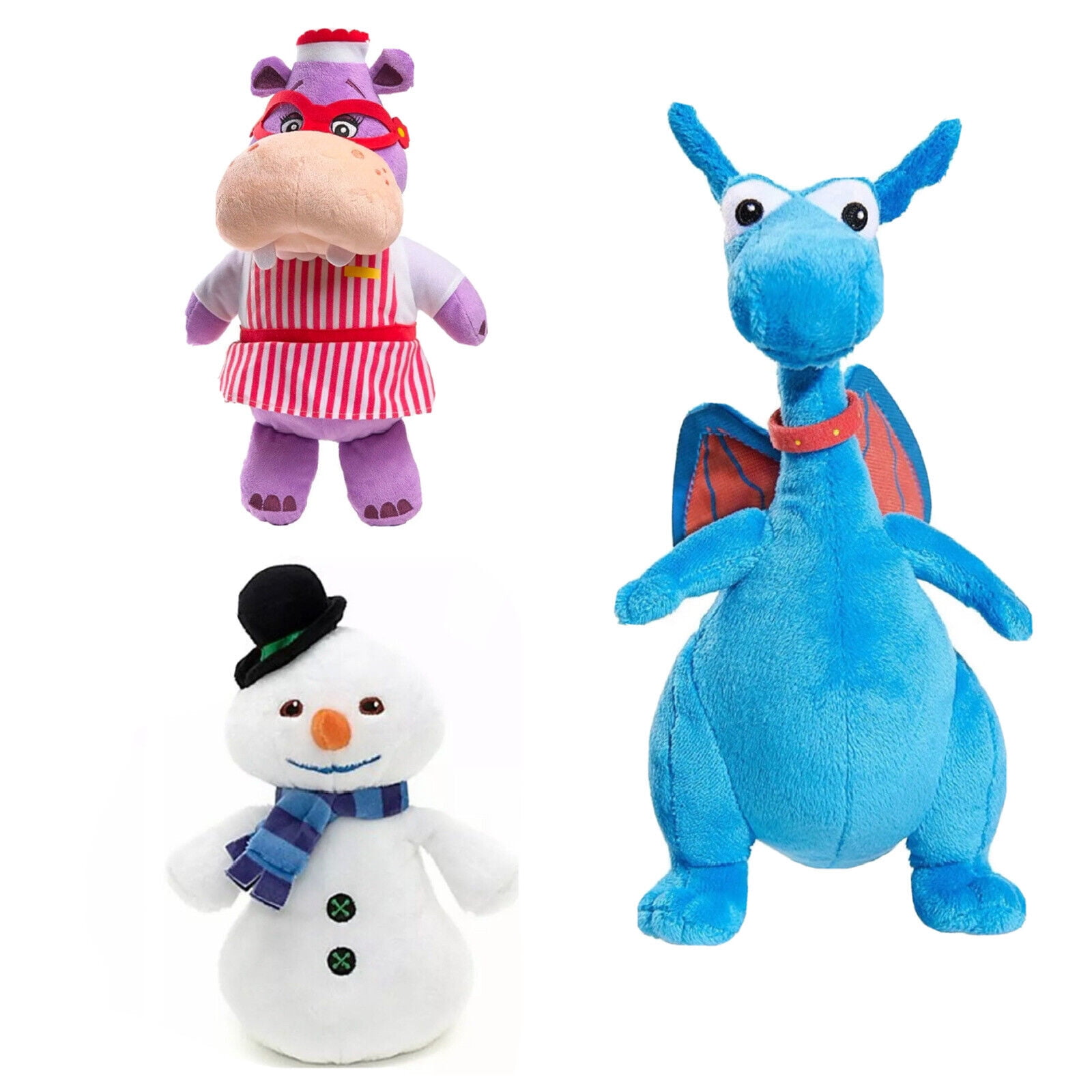 Doc 3pc Set Plush Stuffy Dragon Hallie Hippo Chilly Snowman 8” Stuffed ...