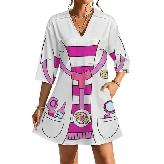Doc Mcstuffins Costume Womens Dress With Pockets Summer V Neck 3/4 ...
