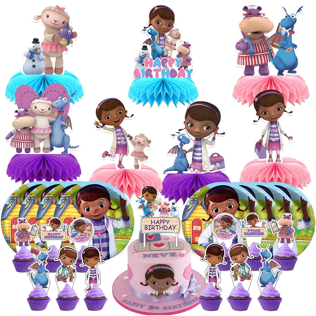 Doc Mcstuffins Party Supplies Decor Plates Fans Decorations Honeycomb ...