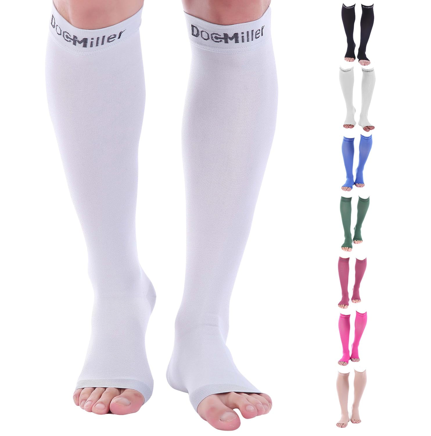 Doc Miller Open Toe Compression Socks, 15-20 mmHg, Toeless, Support ...