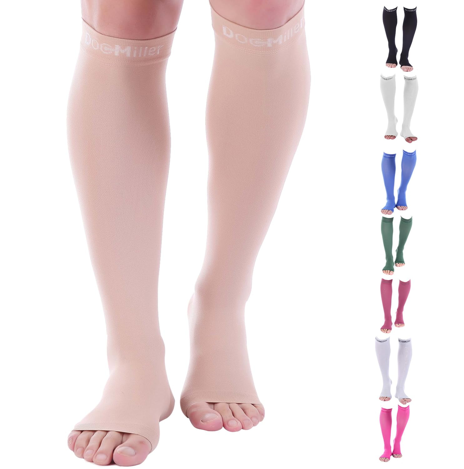 Doc Miller Open Toe Compression Socks, 20-30 mmHg, Toeless, Support ...