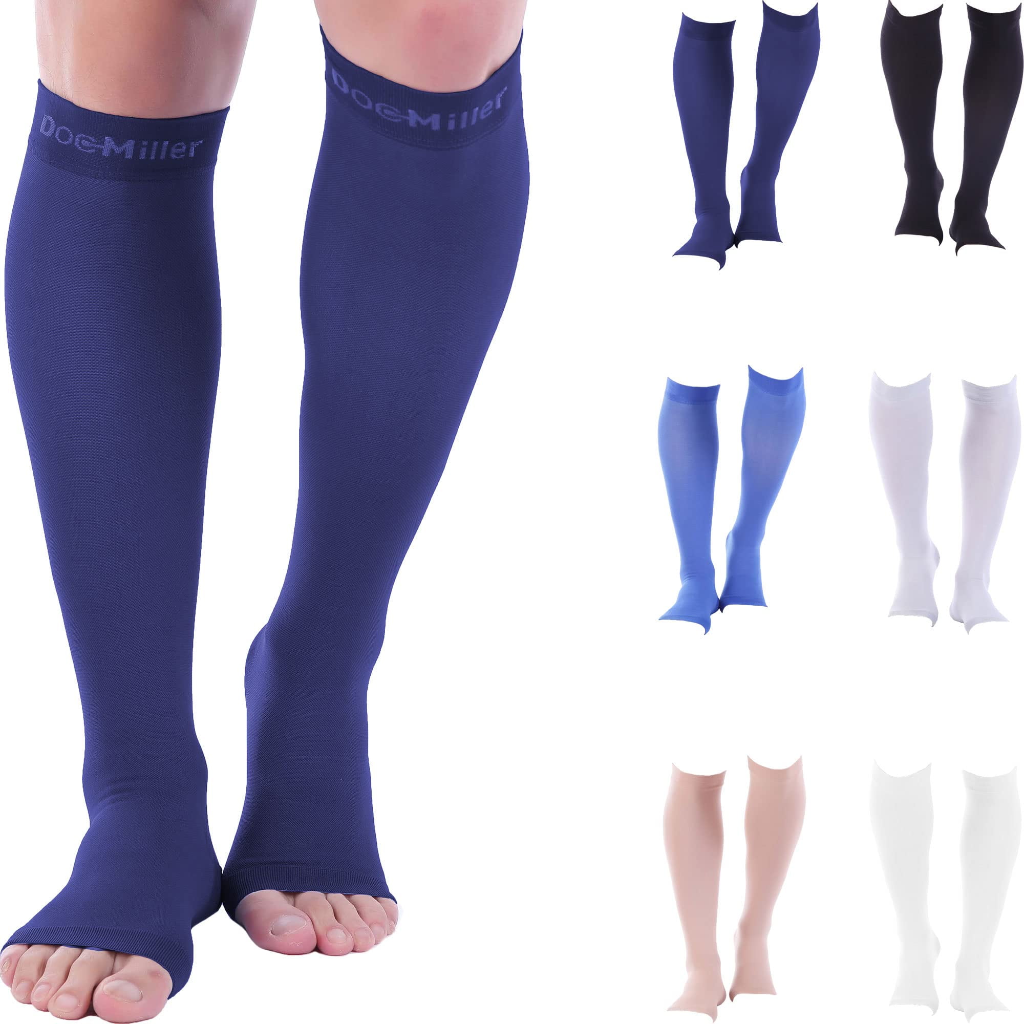 Doc Miller Open Toe Compression Socks Women and Men 30-40mmHg, Knee ...