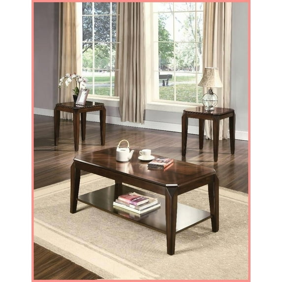 Docila 3PC Walnut Coffee Table & 2 End Tables Set – Timeless Style with ...