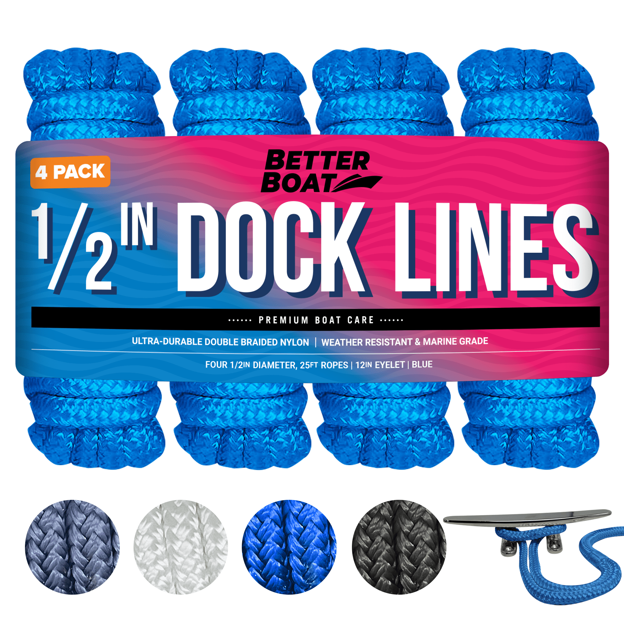 Dock Lines Boat Ropes for Docking 1/2" Line Braided Mooring Marine Rope ...