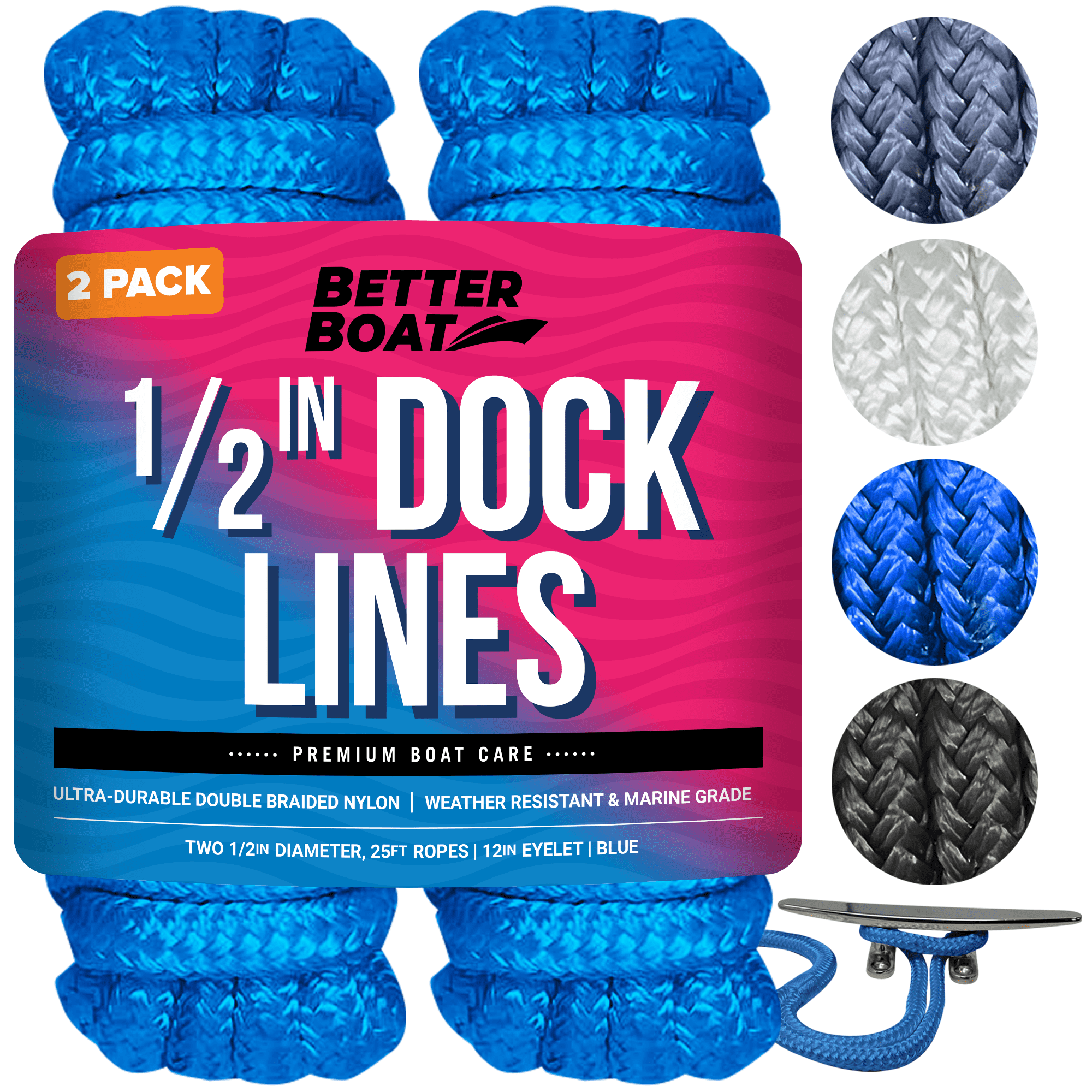 Dock Lines Boat Ropes for Docking 1/2" Line Braided Mooring Marine Rope ...