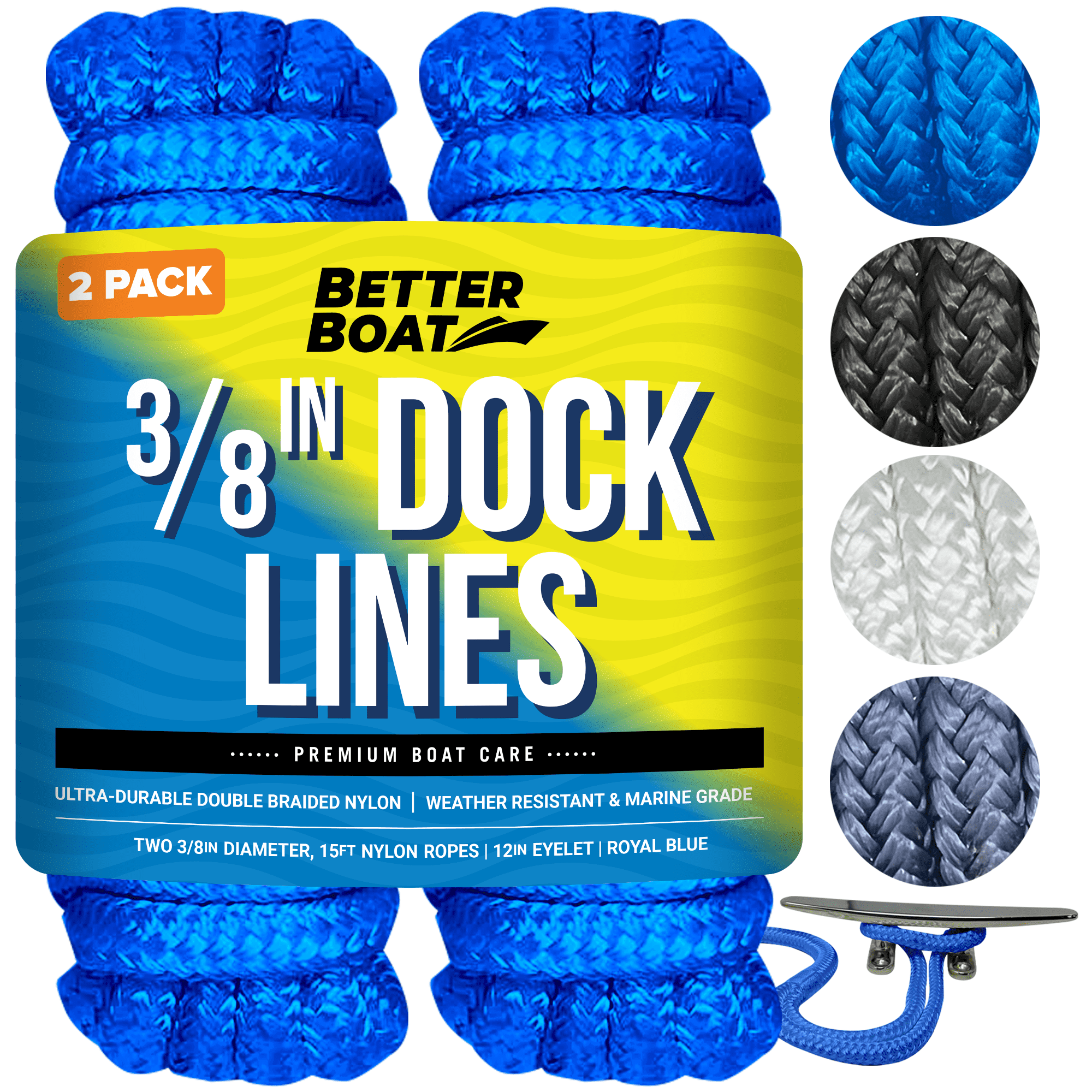 Dock Lines Boat Ropes for Docking 3/8" Line Braided Mooring Marine Rope ...
