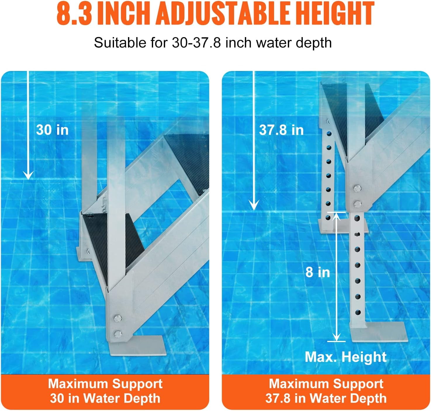 Dock Stairs 4 Steps, 500lbs Load Pool Steps, Adjustable Height Aluminum ...