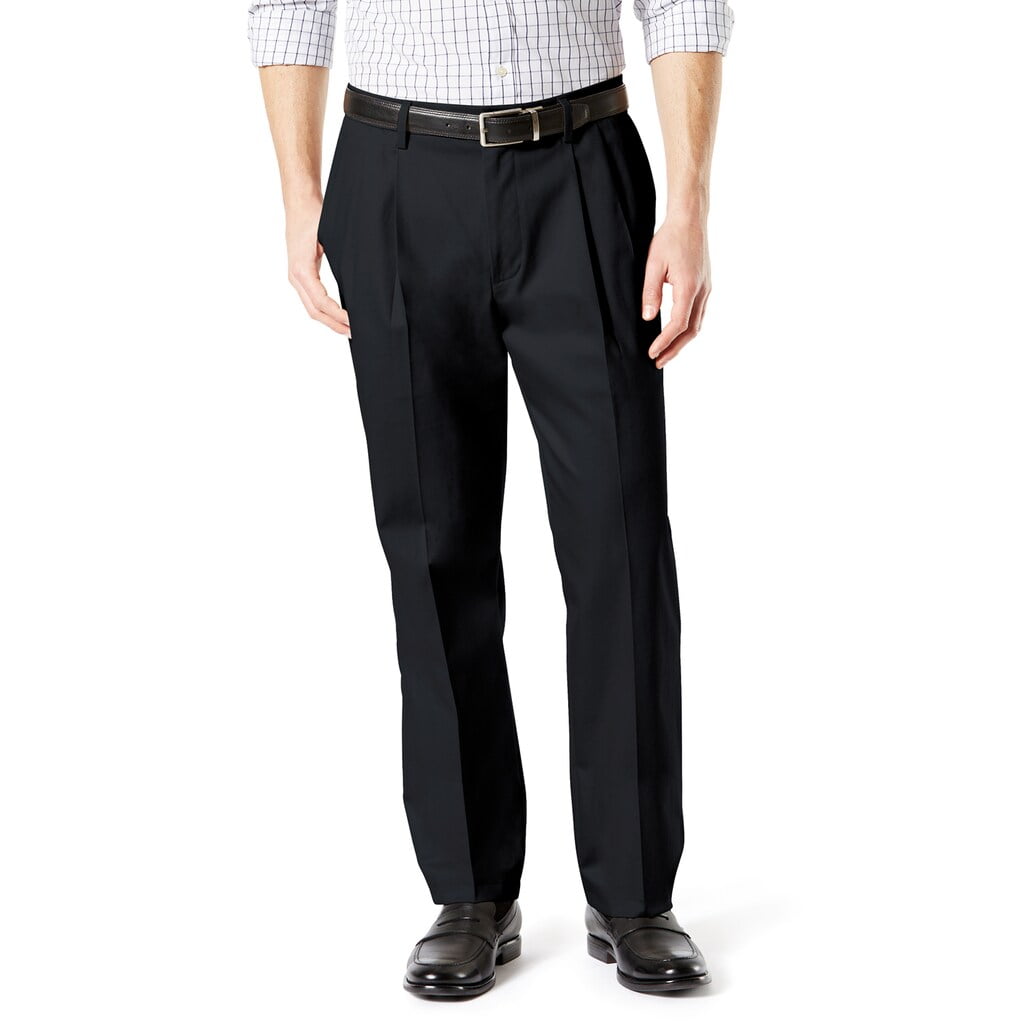 Dockers BLACK Men's Signature Khaki Classic Pleated Lux Cotton Pants ...