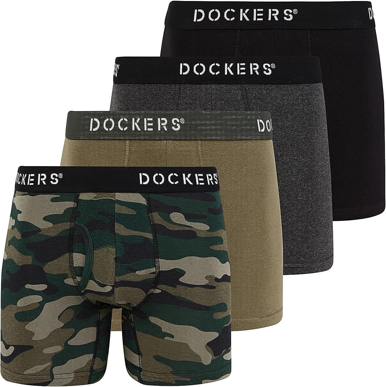 Dockers Men’s Cotton Stretch Boxer Briefs – 4-Pack Comfort & Support ...