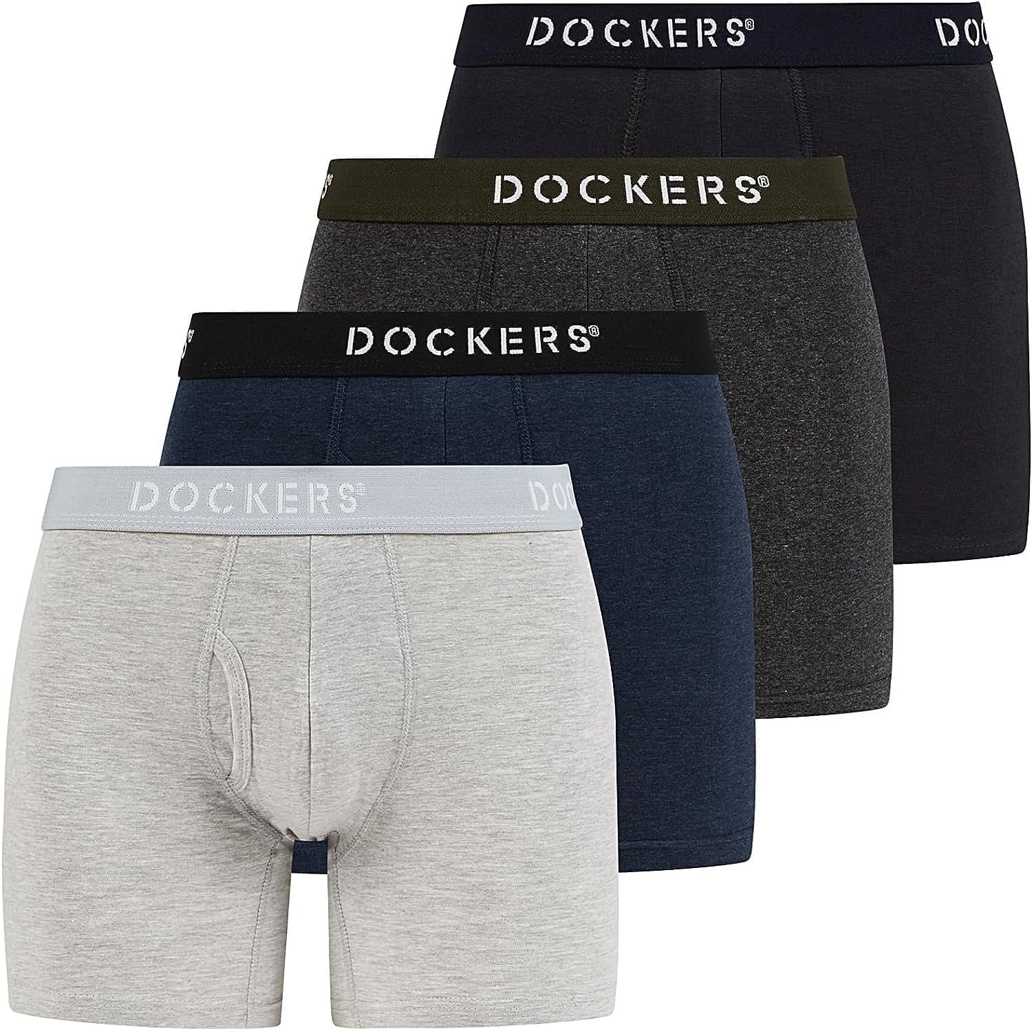 Dockers Men’s Cotton Stretch Boxer Briefs – 4-Pack Comfort & Support ...