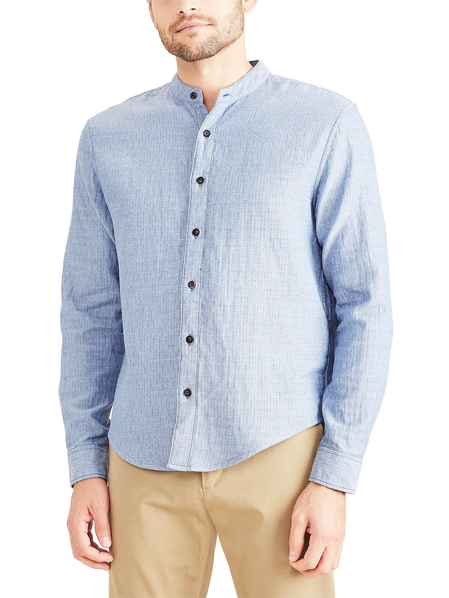 Dockers Men's Regular Fit Band Collar Shirt with Long Sleeves - Walmart.com