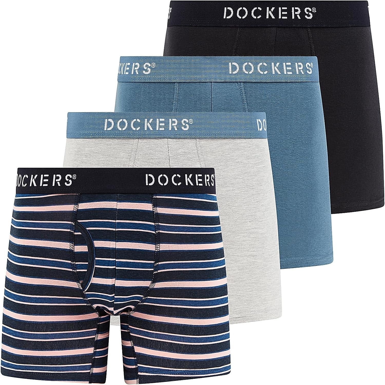 Dockers Men’s Cotton Stretch Boxer Briefs – 4-Pack Comfort & Support ...