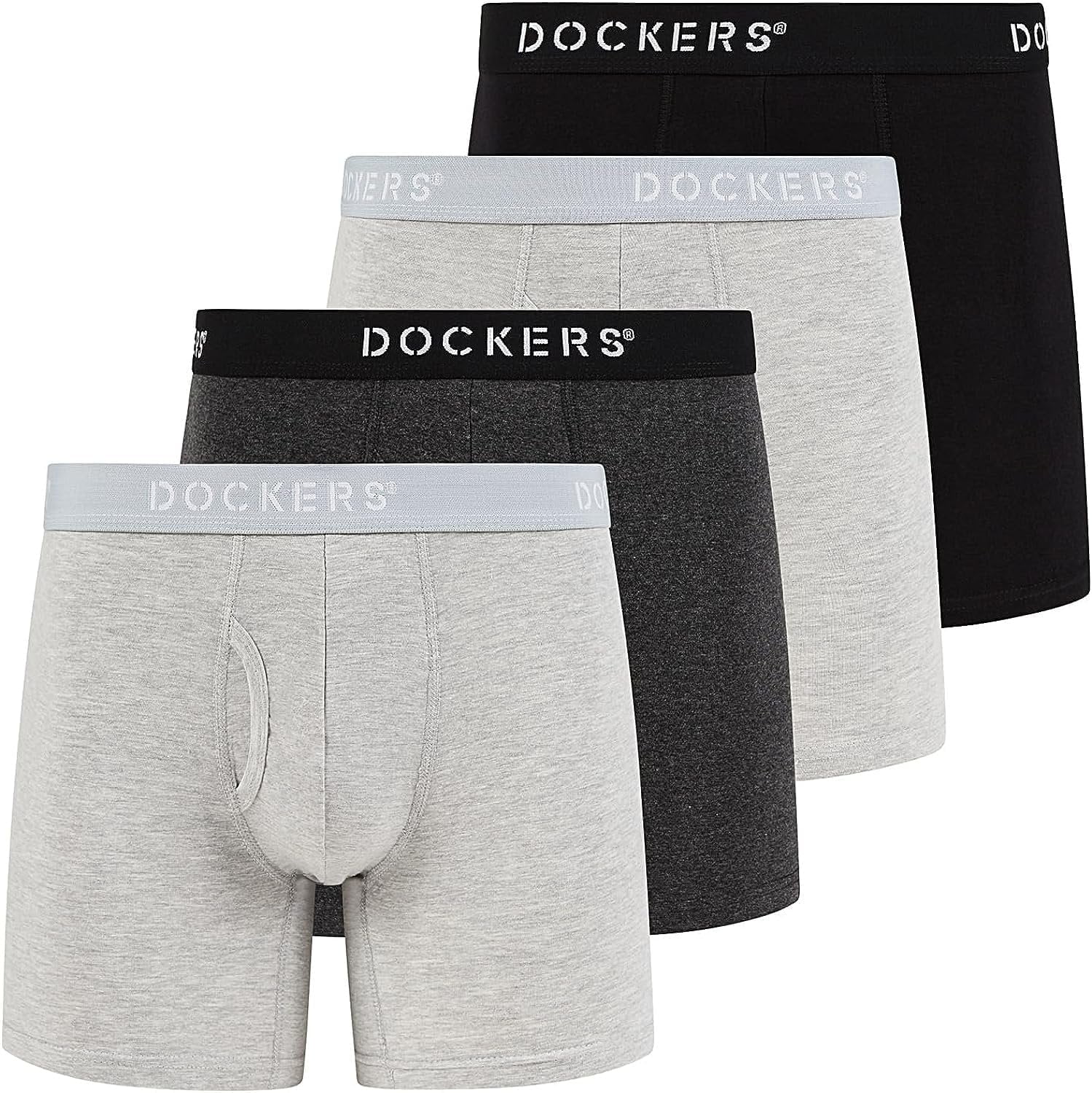 Dockers Men’s Cotton Stretch Boxer Briefs – 4-Pack Comfort & Support ...