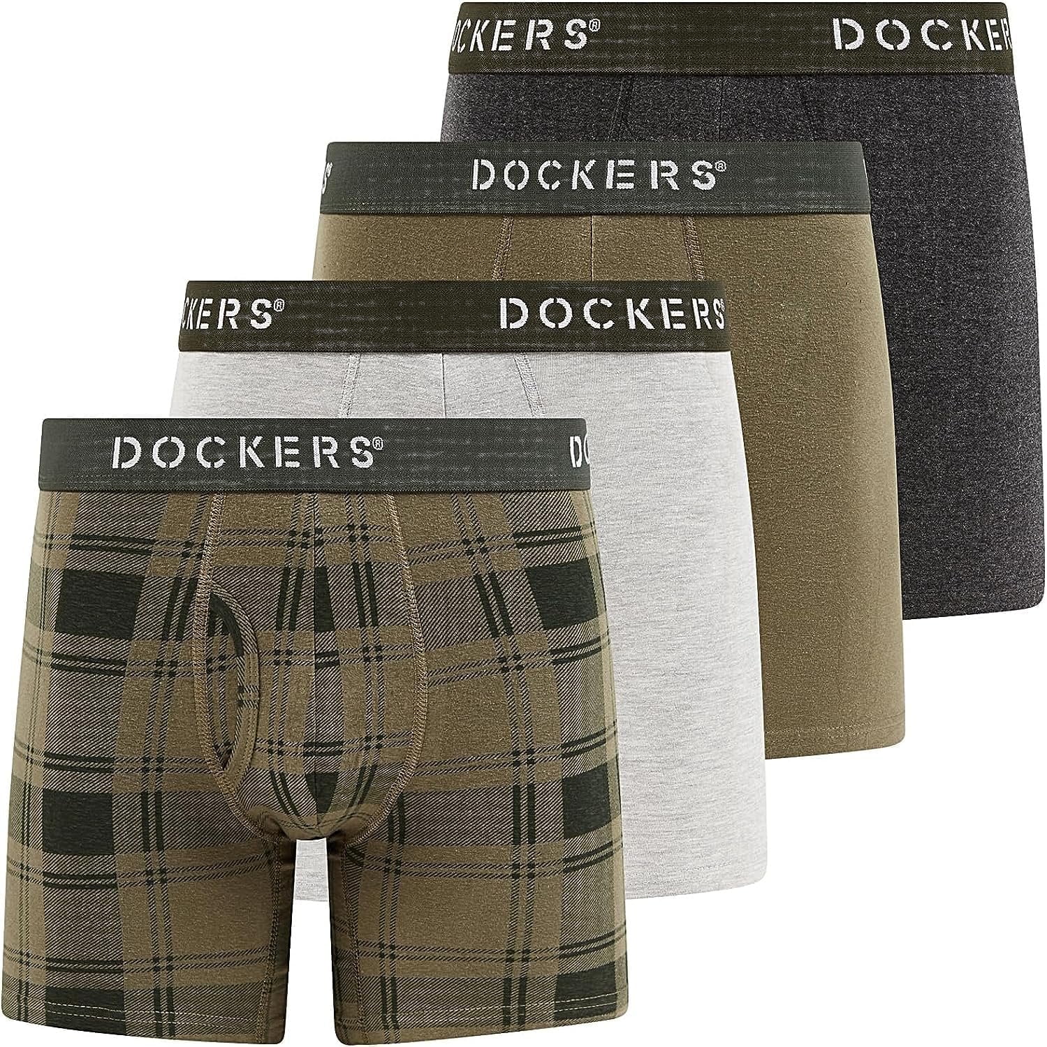 Dockers Men’s Cotton Stretch Boxer Briefs – 4-Pack Comfort & Support ...