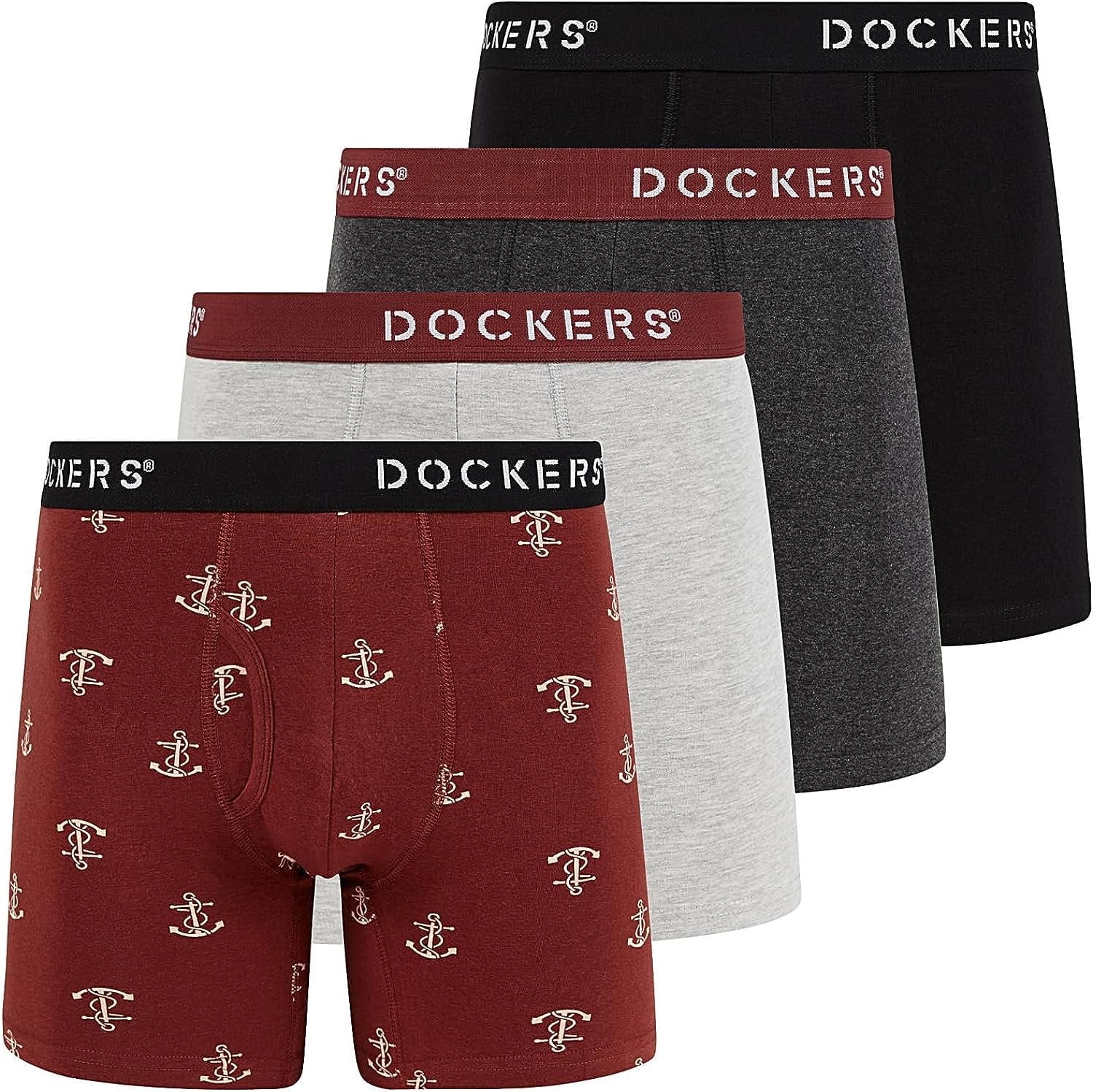 Dockers Men’s Cotton Stretch Boxer Briefs – 4-Pack Comfort & Support ...