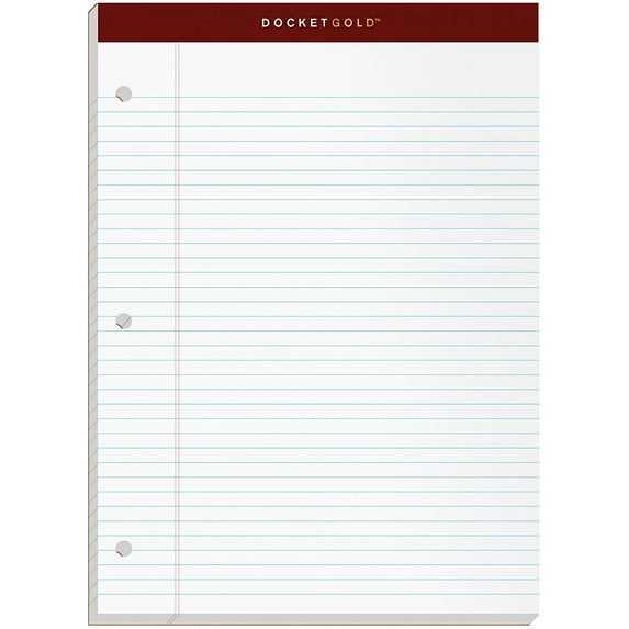 Docket Gold Writing Pads, 8-1/2" x 11-3/4", Narrow Rule, 3-Hole Punched ...