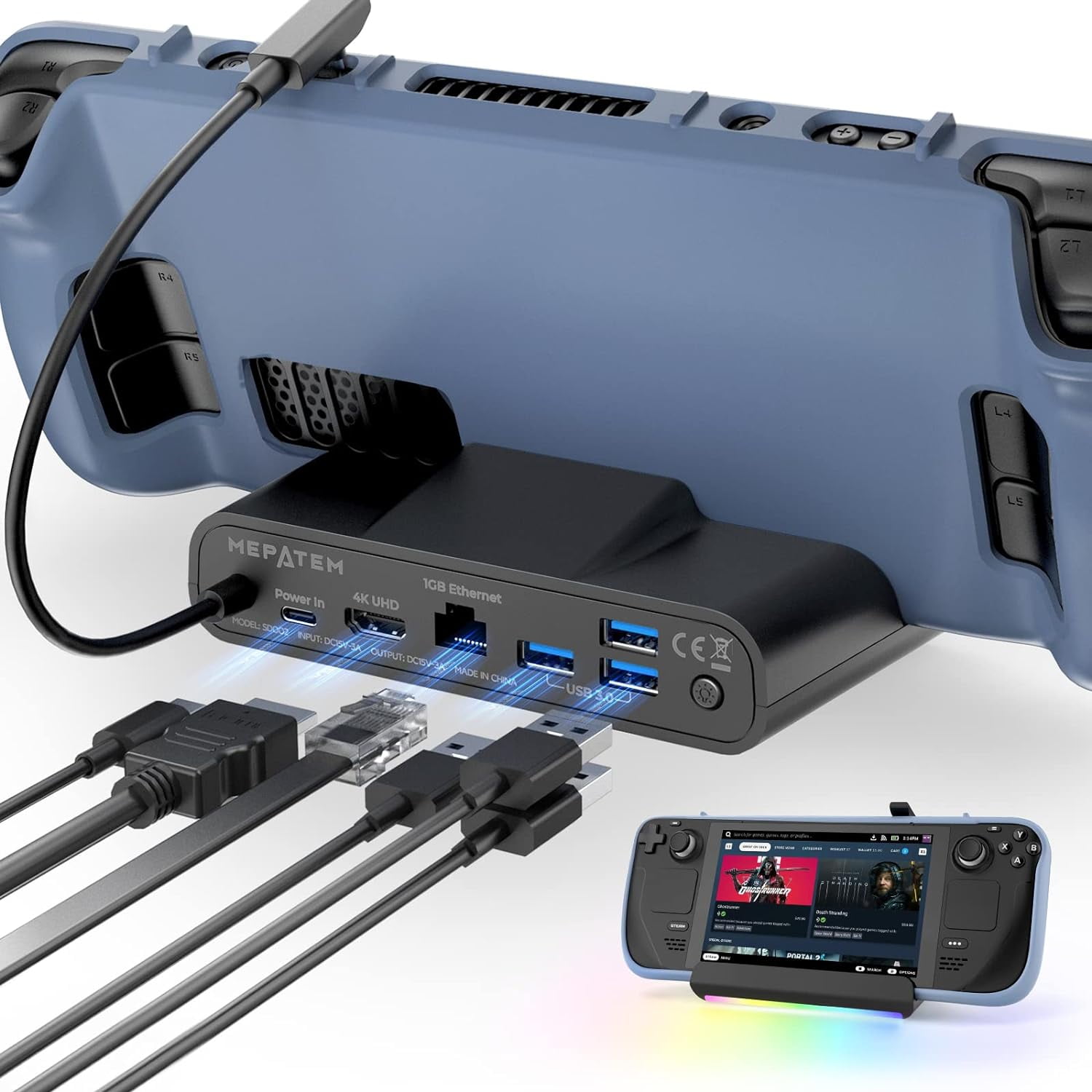 Docking Station for Steam Deck,6-in-1 Hub RGB Steam Deck Stand with ...