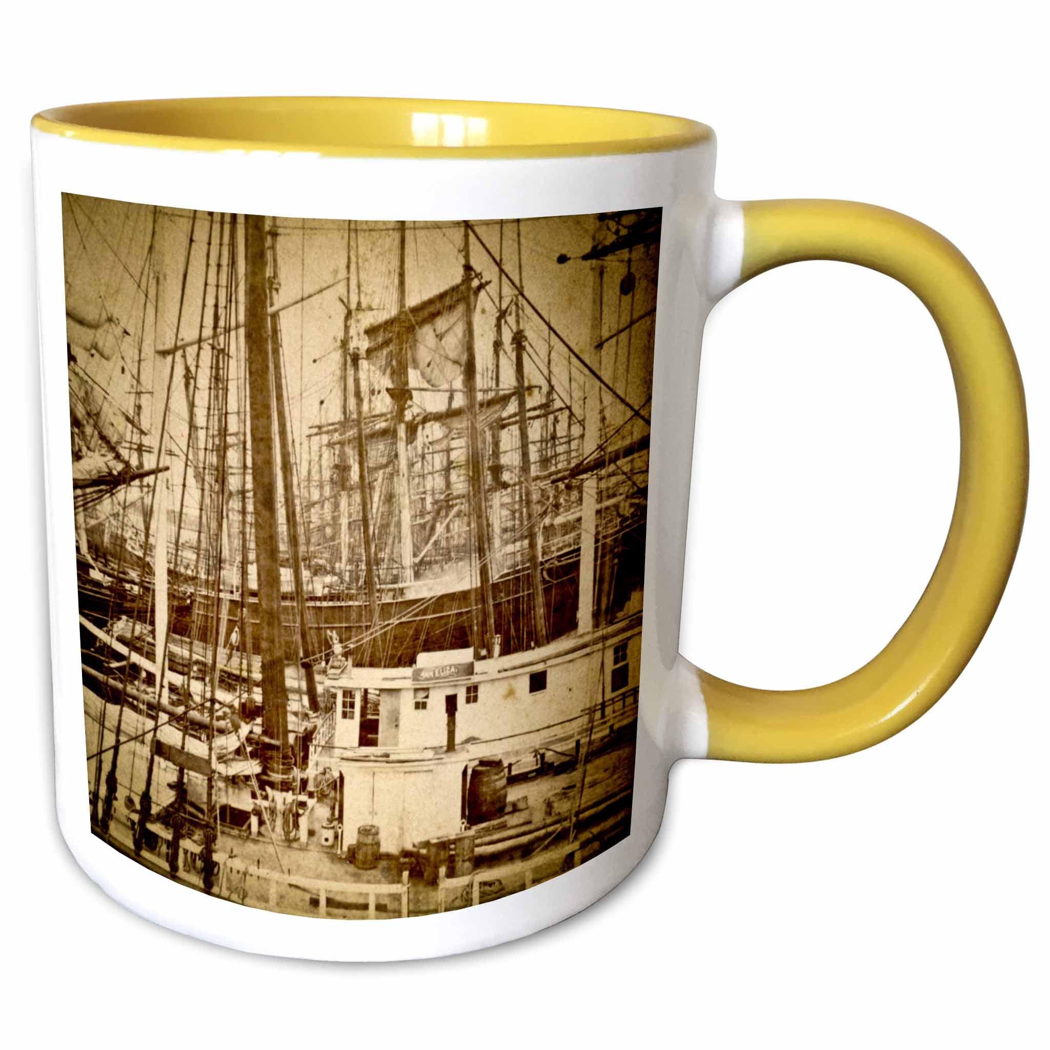 3drose, Docks of New York Waterfront Circa 1870 Tall Ships Sepia, 11oz ...