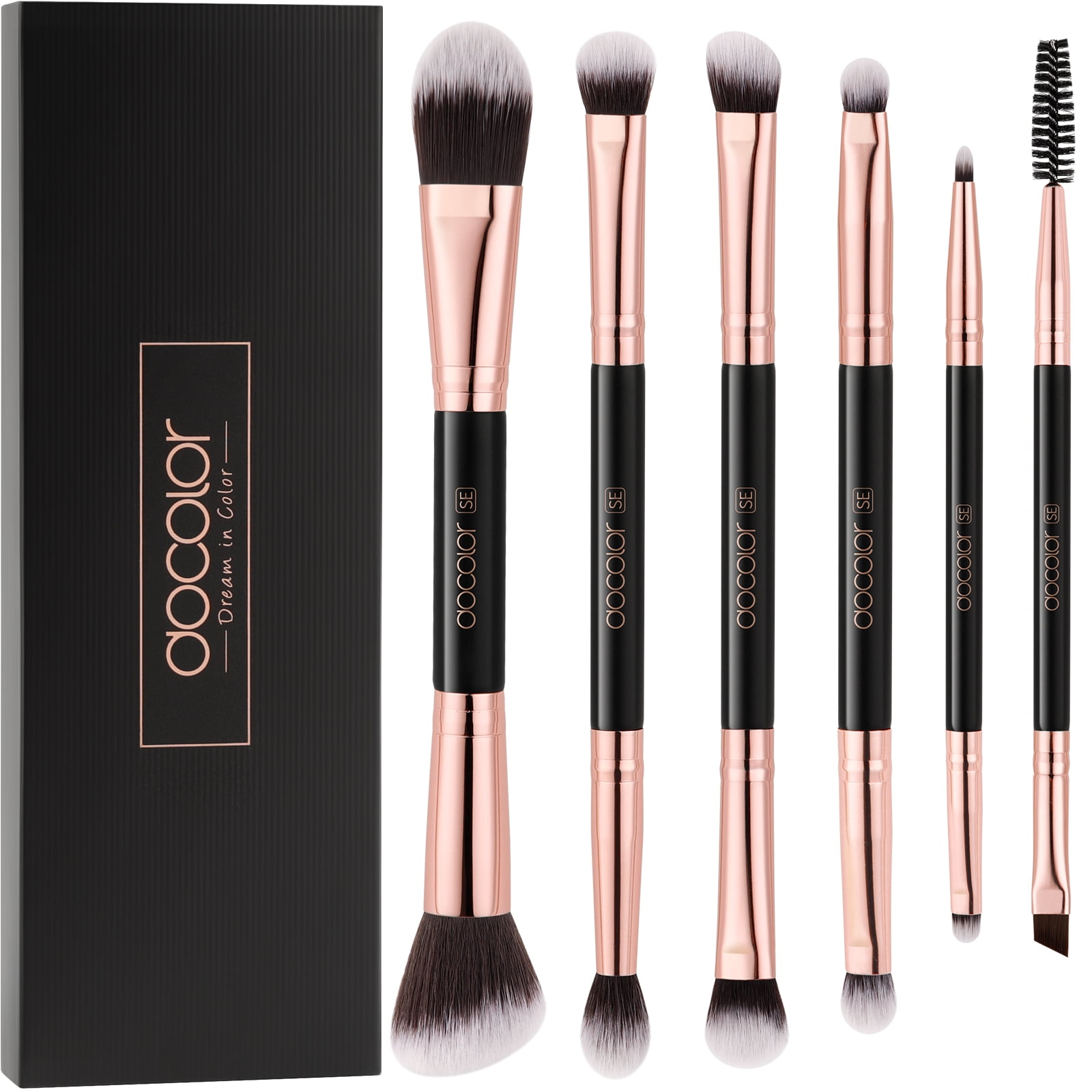 Docolor 12-in-6 Dual Makeup Brush Set, Travel-Size Eye and Face Brushes ...
