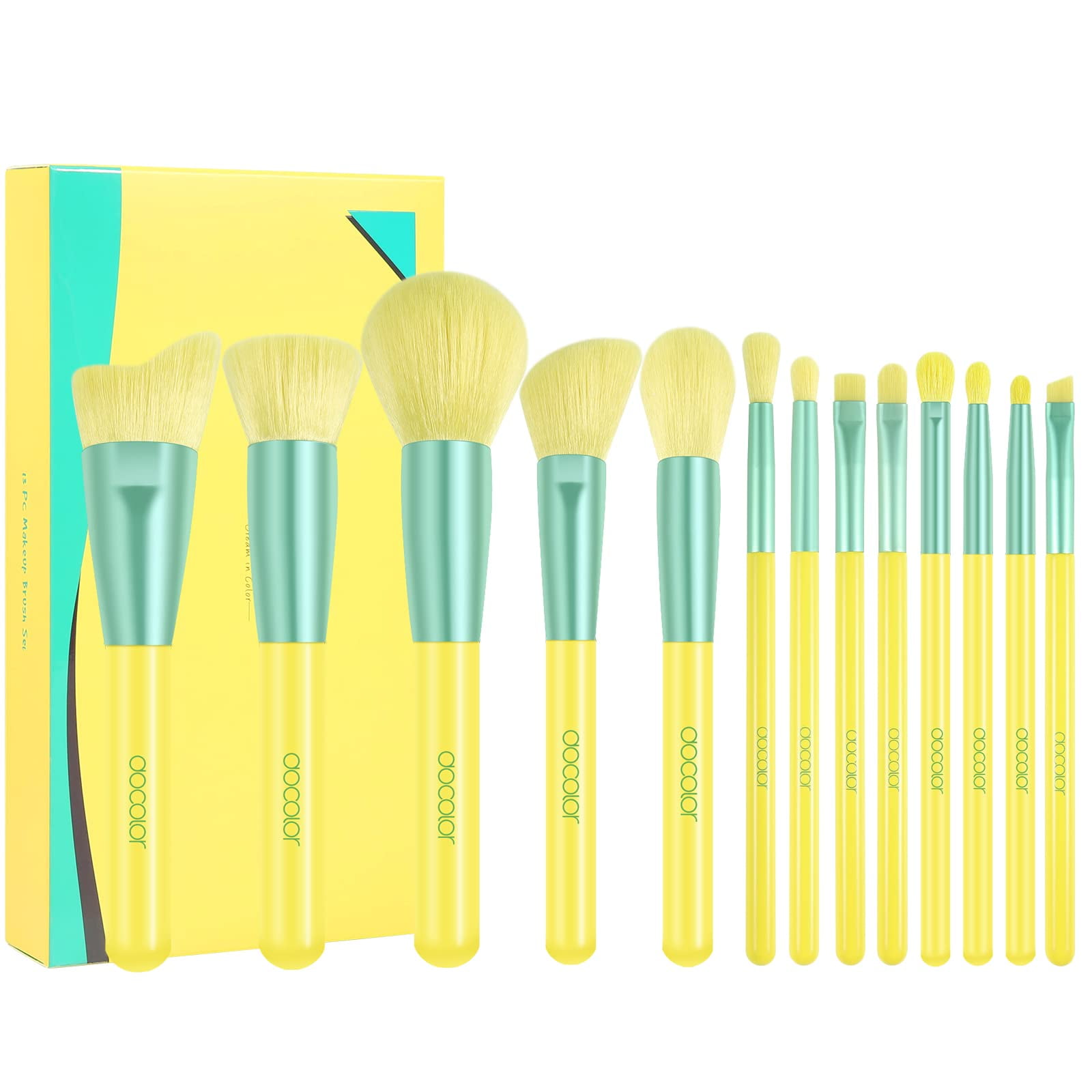 Docolor 13-Piece Lemon Makeup Brush Set, Wood Handles, Foundation ...