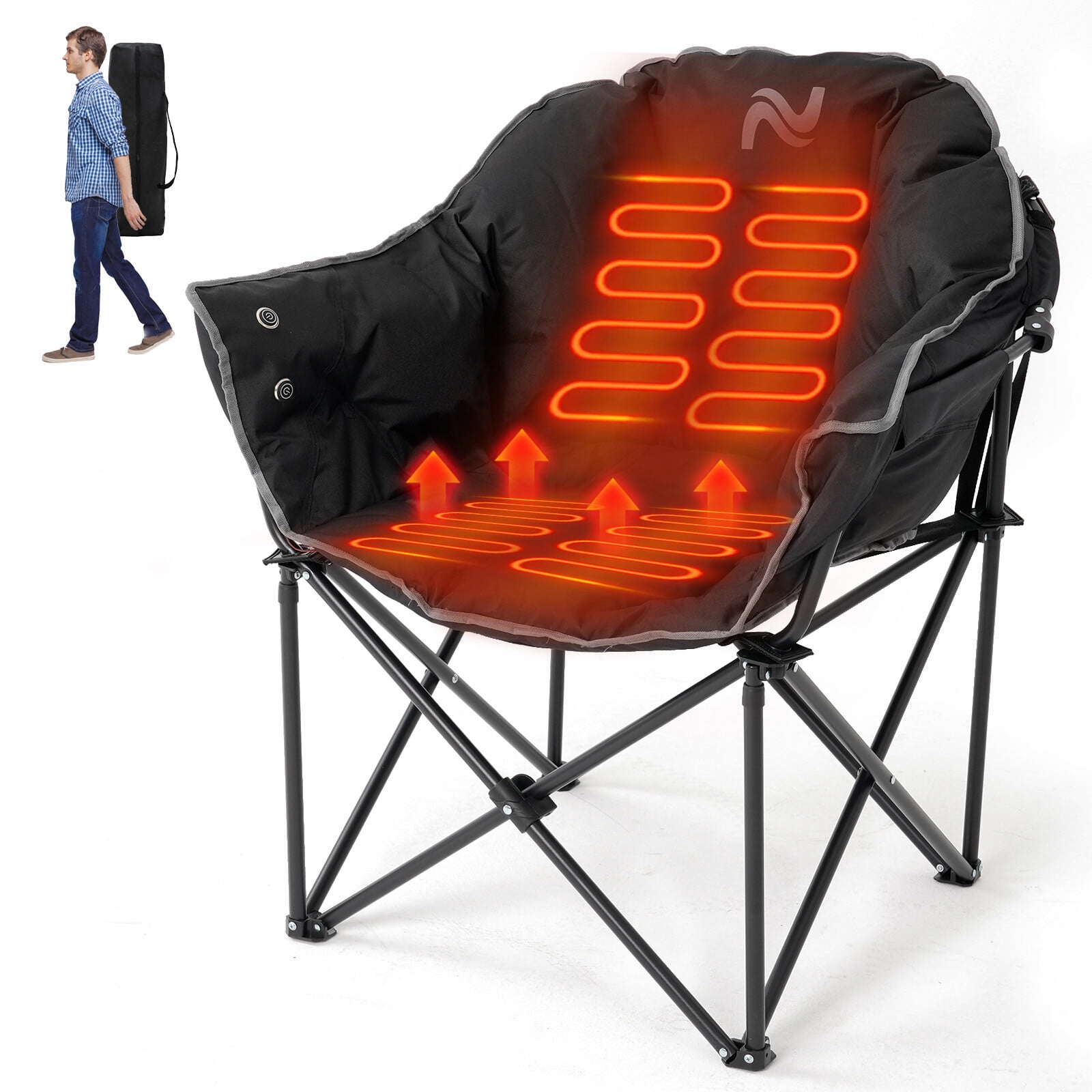 Docred Heated Chair Camping Folding Patio Lounge Chairs w/ 3 Heat Level ...