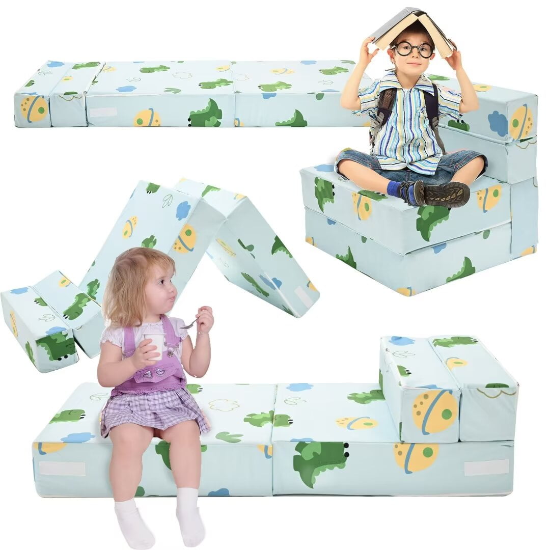 Docred Kids Sofa, 4 in 1 Flip Open Couch w/Super Soft Removable Bamboo ...