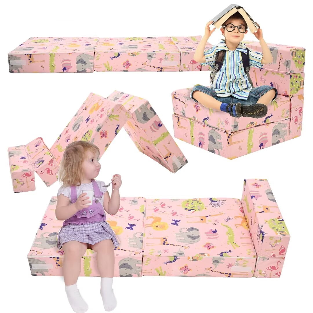 Docred Kids Sofa, 4 in 1 Flip Open Couch w/Super Soft Removable Bamboo ...