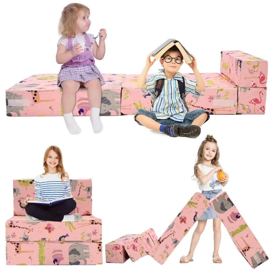 Docred Kids Sofa, 4 in 1 Flip Open Couch w/Super Soft Removable Bamboo ...
