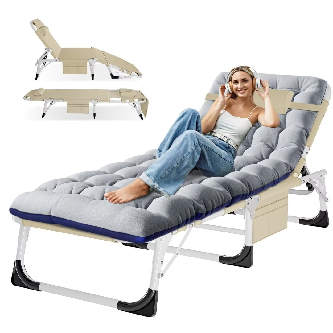 Docred Outdoor Chaise Lounge Chair, Fold Camping Patio Chair Adjustable ...