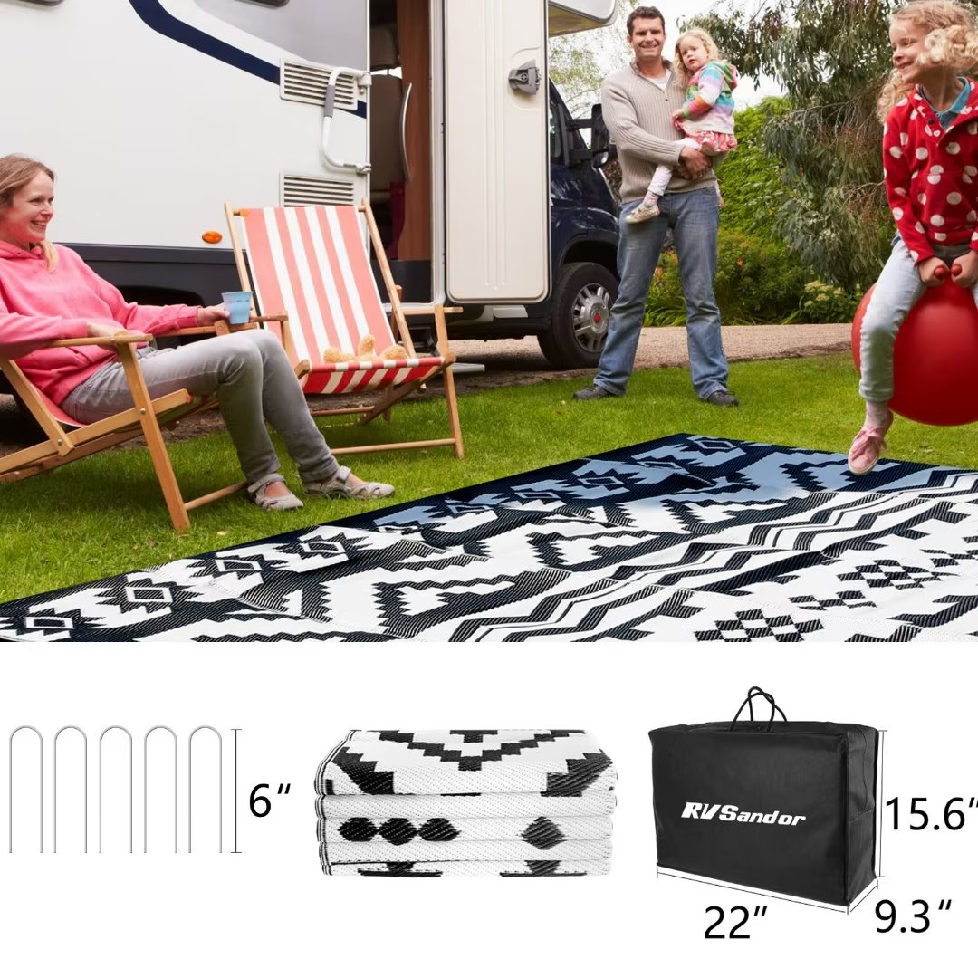 Reversible Mats 119127 Outdoor Patio 9-Feet x 12-Feet, Brown/Beige RV ...