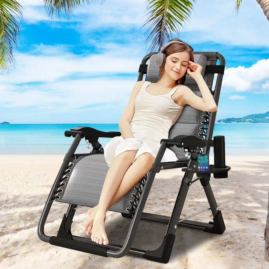 Docred Zero Gravity Chair with Removable Cushion and Cup Holder Black