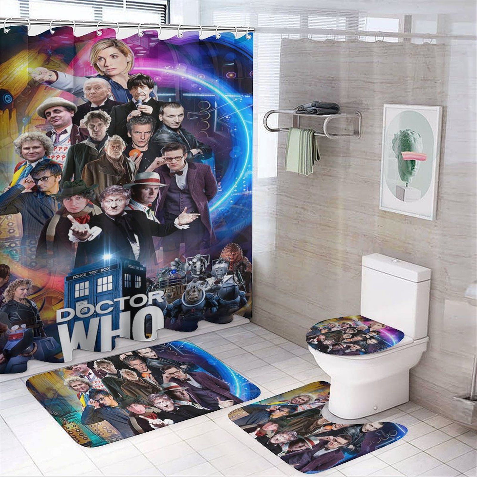 Doctor Who 4 Pcs Shower Curtain Sets with Rugs, Bath Mat, U Shape And ...