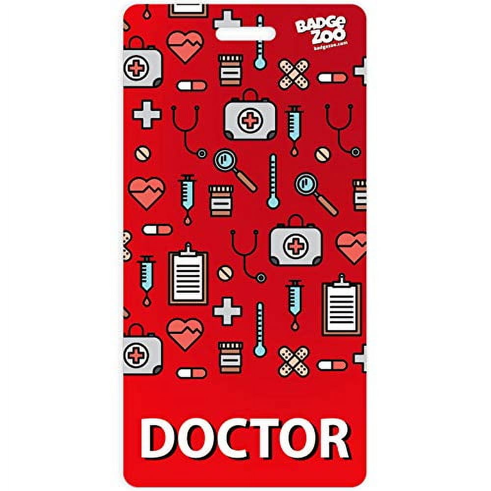Doctor Badge Buddy (20 Pack) - Red with Medical Icons - Vertical Badge ...