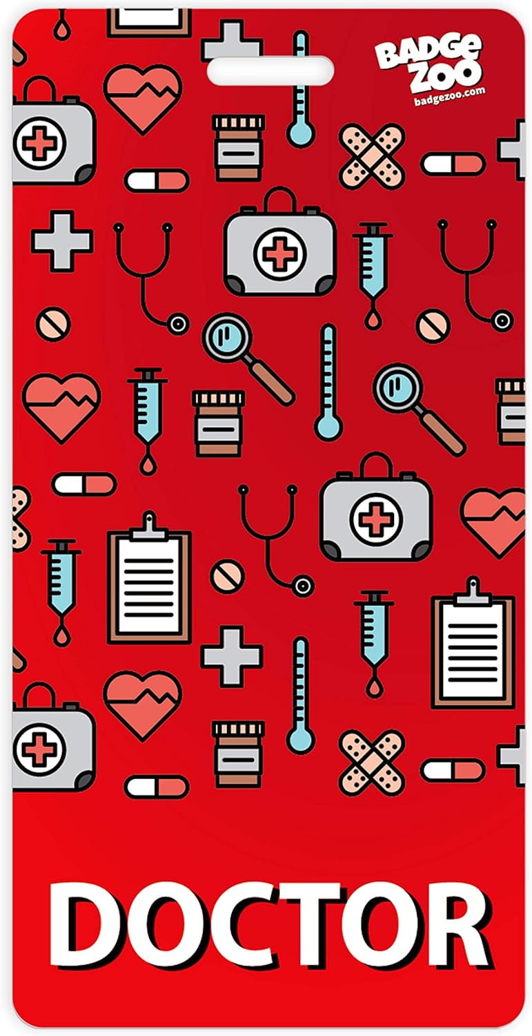 Doctor Badge Buddy (20 Pack) - Red with Medical Icons - Vertical Badge ...