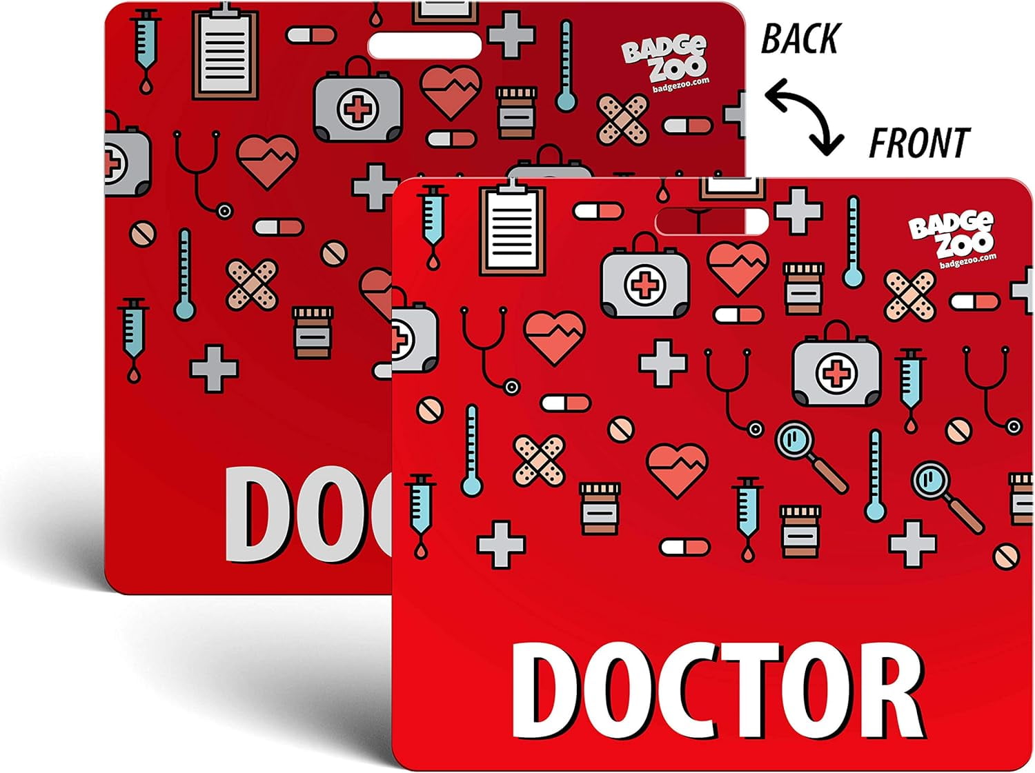 Doctor Badge Buddy - Red with Medical Icons - Horizontal Badge Id Card ...