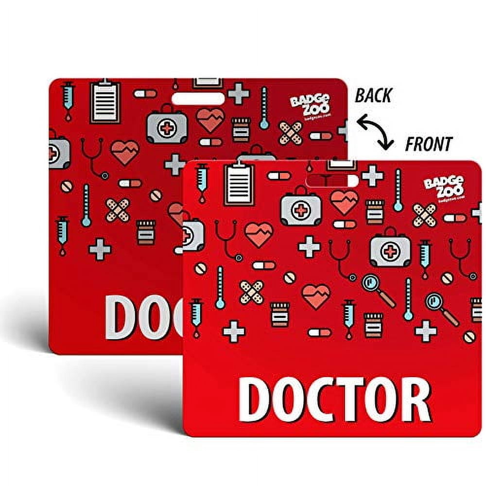 Doctor Badge Buddy - Red with Medical Icons - Horizontal Badge Id Card ...