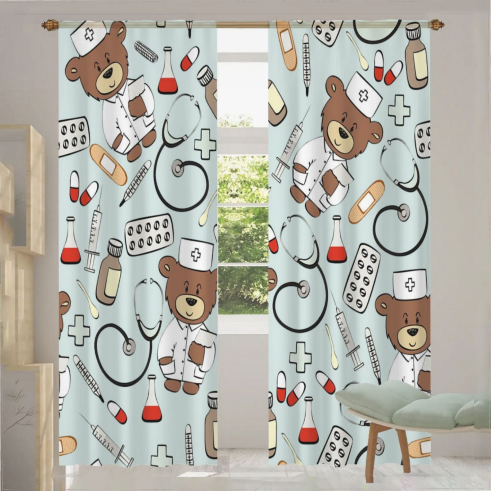 Doctor Bear Hospital Curtain For Living Room Bedroom Kitchen Window ...