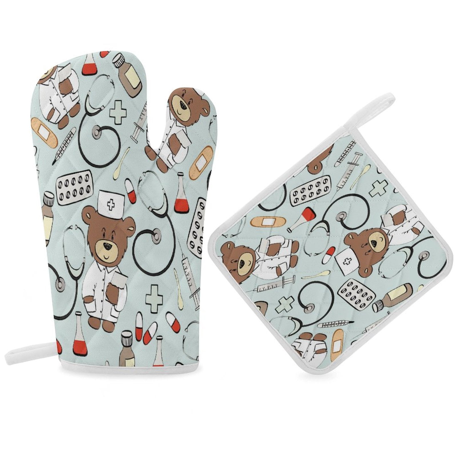 Doctor Bear Hospital Oven Gloves And Pots Stand Set Oven Gloves And Pot ...