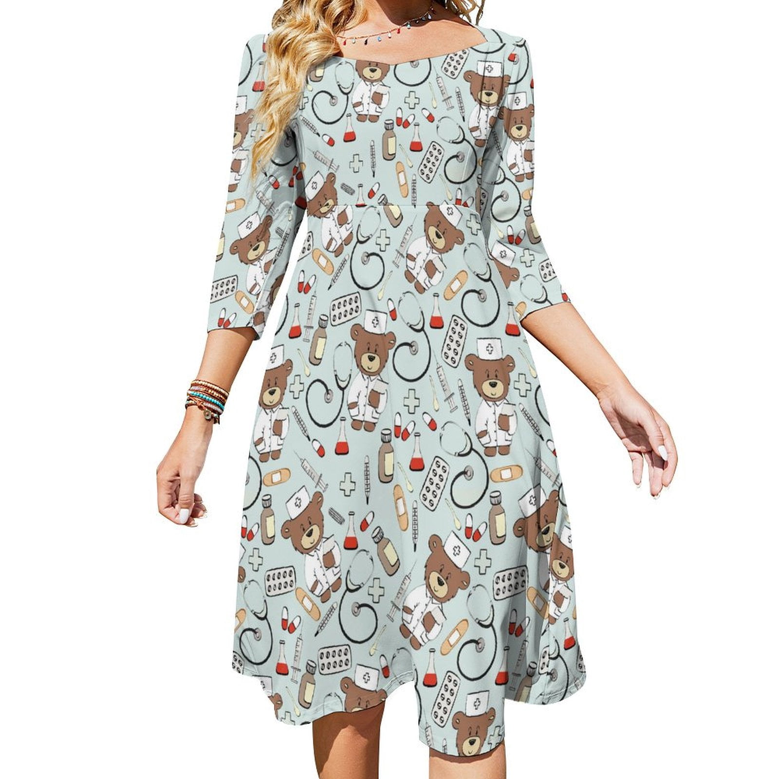 Doctor Bear Hospital Sweetheart Knot Flared Dress Fashion Design Large ...