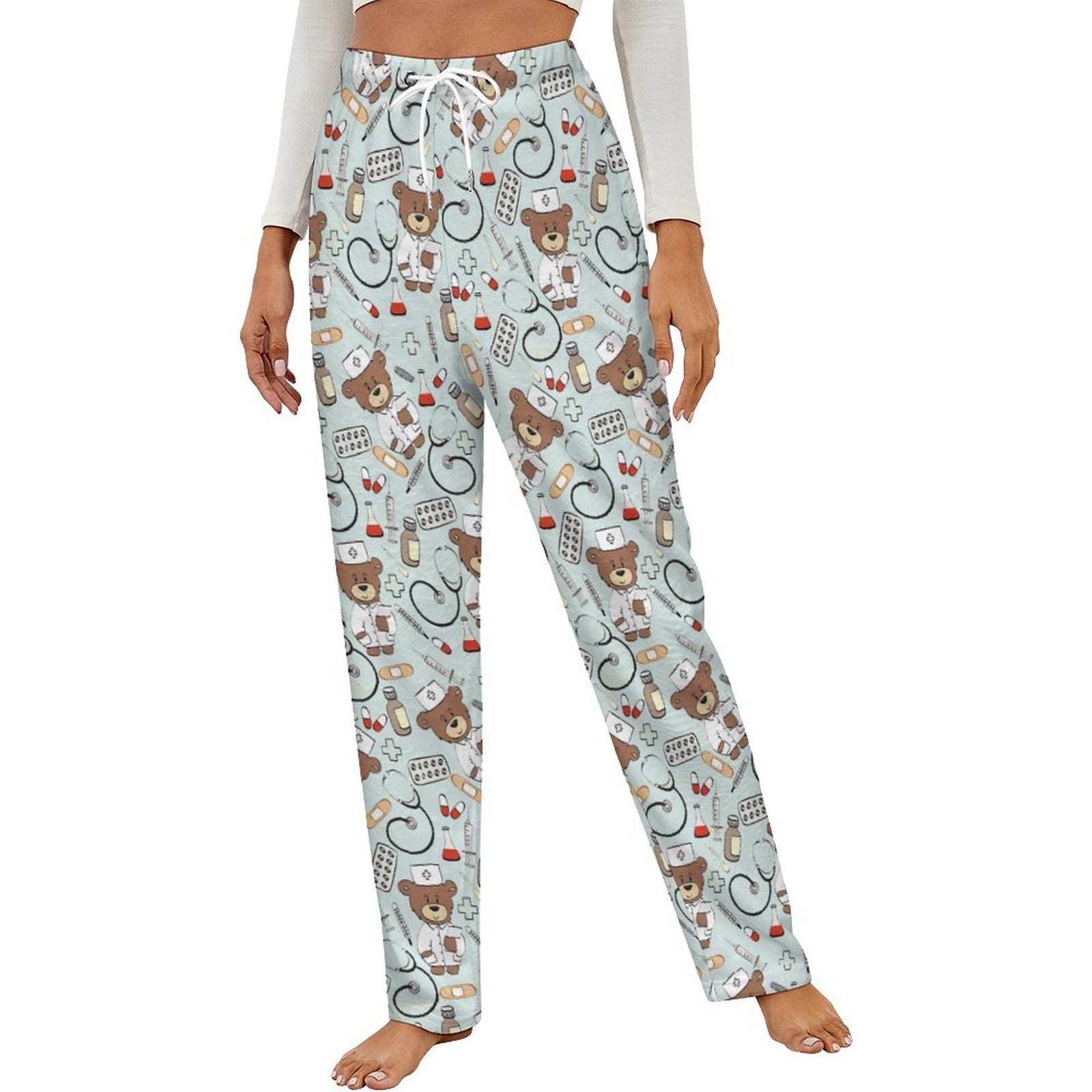 Doctor Bear Hospital Winter Female Pants Flannel High Waist Women Pants ...