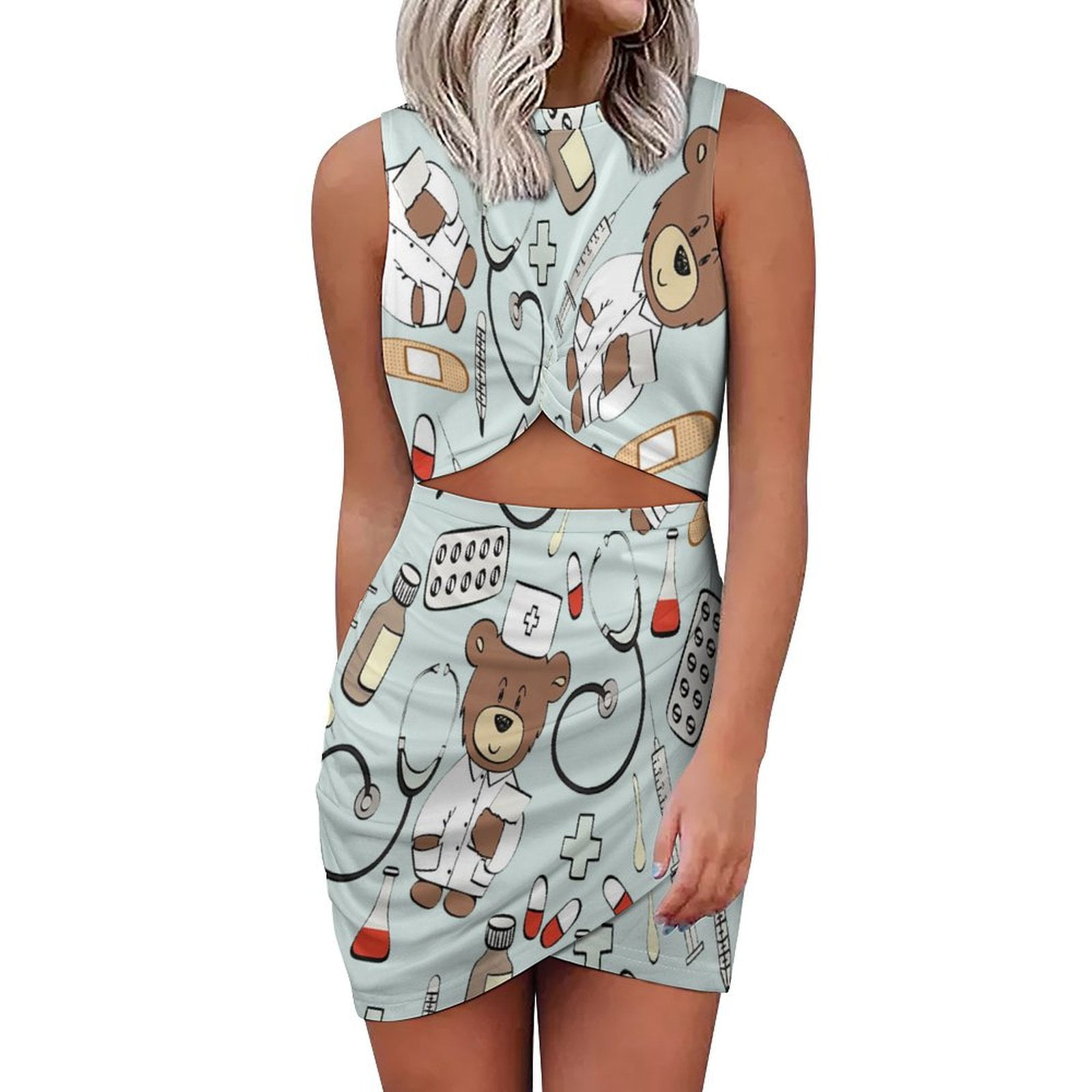 Doctor Bear Hospital Women's Crossover Slim Hip Dress Summer Crossover ...