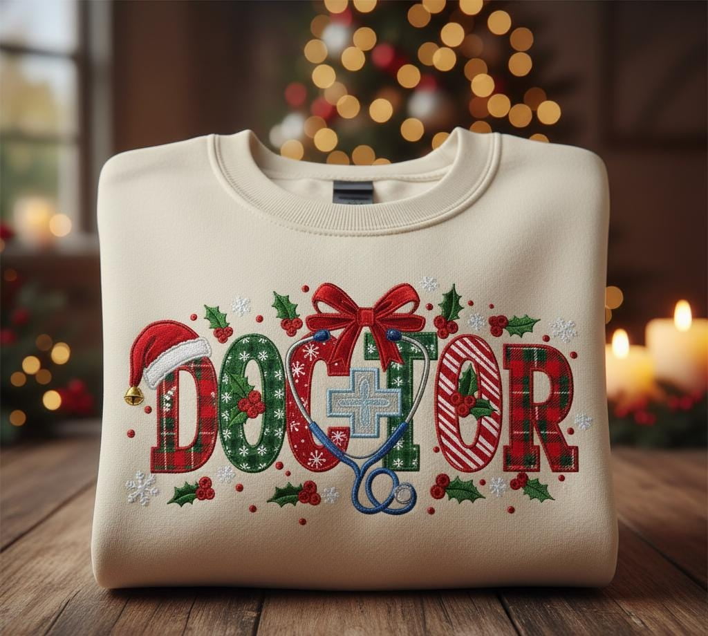 Doctor Christmas Sweatshirt, Embroidered Holiday Crewneck with ...