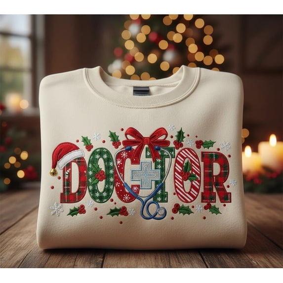 Doctor Christmas Sweatshirt, Embroidered Holiday Crewneck with ...