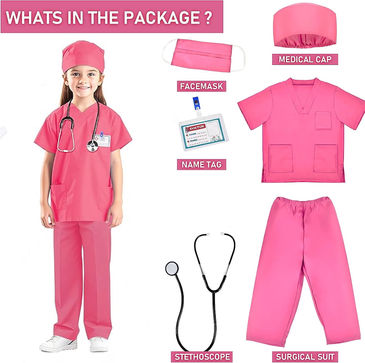 INvench Kids' Doctor Costume with Scrubs, Accessories - Ages 3-5 ...