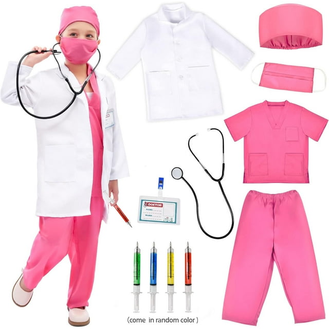 Doctor Costume for Kids, Pink Doctor Costume with Lab Coat Halloween ...