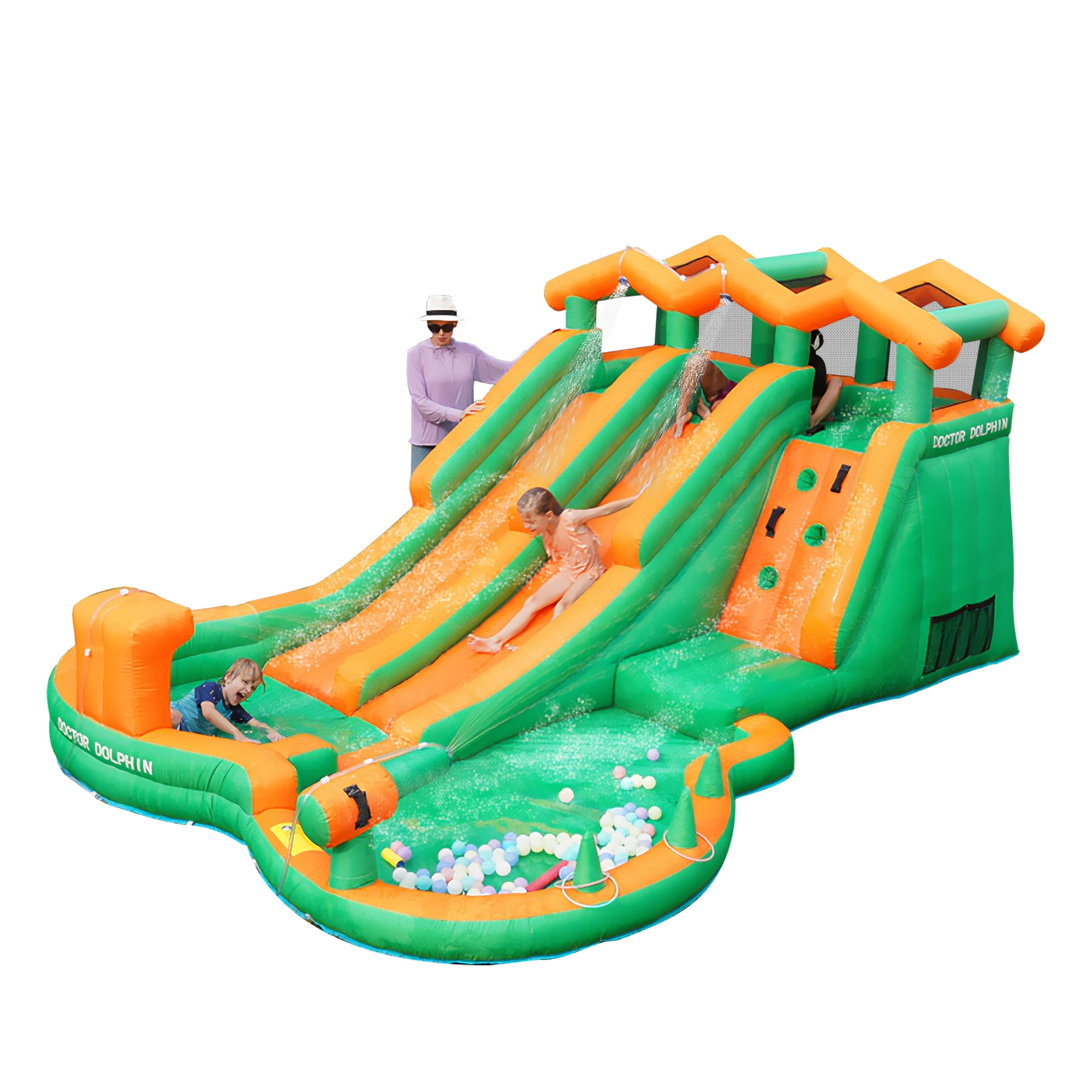 Doctor Dolphin Inflatable Bounce House, Giant Double Water Slide Castle ...