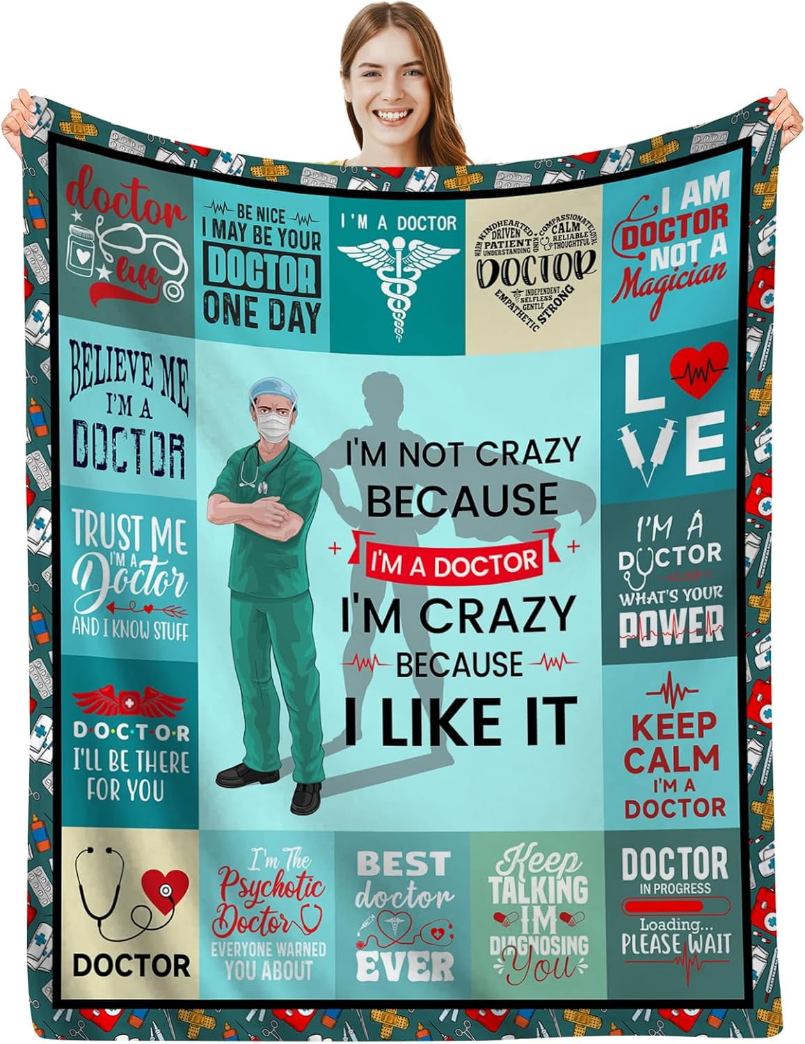 Doctor Gifts for Men Women, Blue Doctor Themed Blanket for Doctors Dr ...